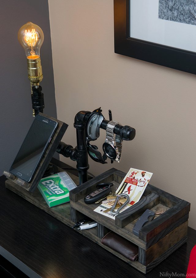 DIY ‘Catch-All’ Wooden Organizer with Lamp – Nifty Mom